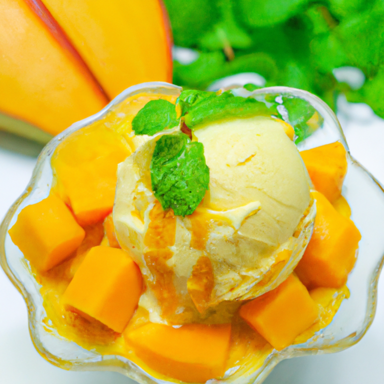 Selbstgemachtes Mango Eis mit einer Eismaschine